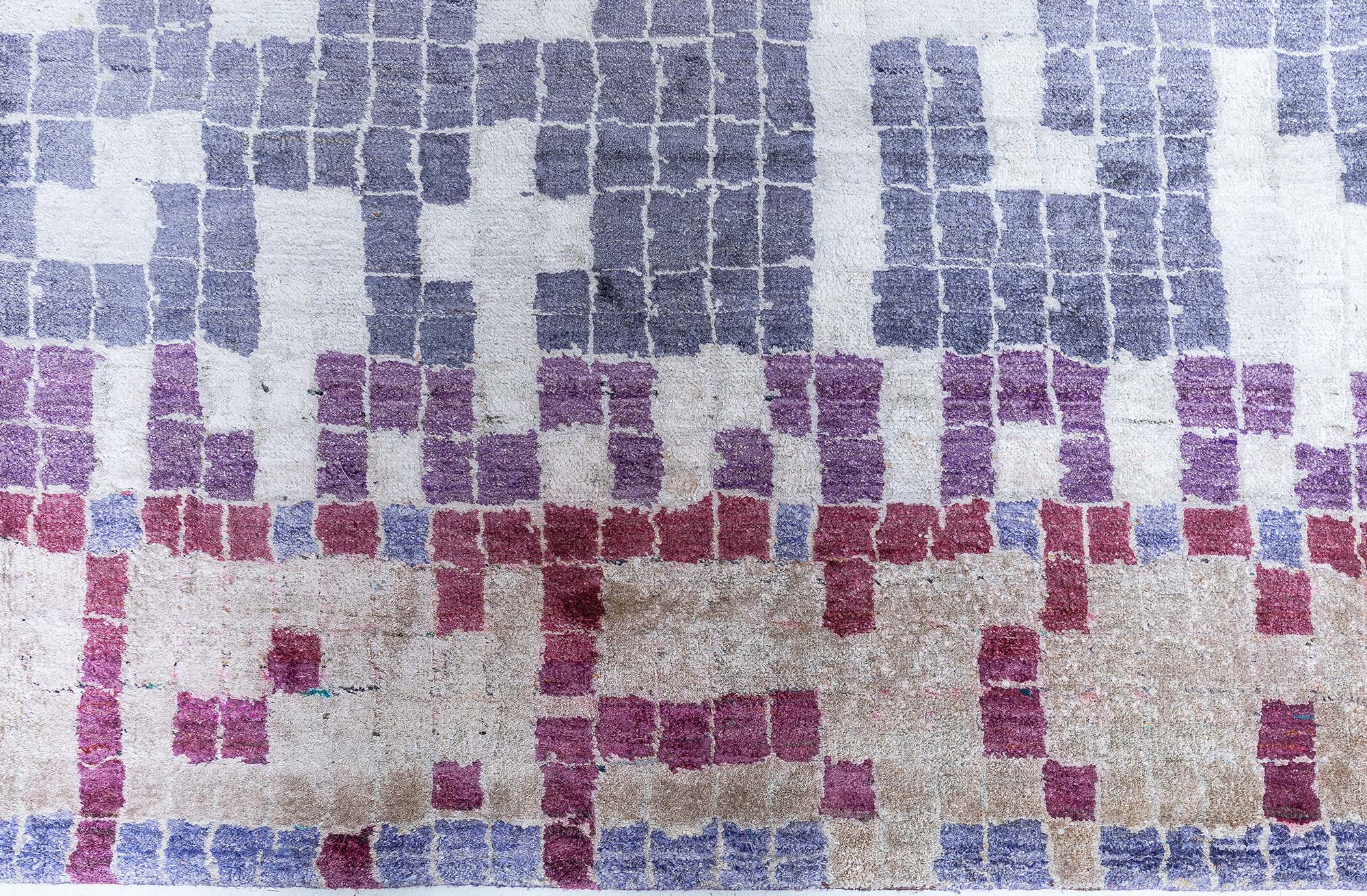 Modern Abstract Geometric Light Gray Handmade Wool & Silk Rug "Mosaic ...