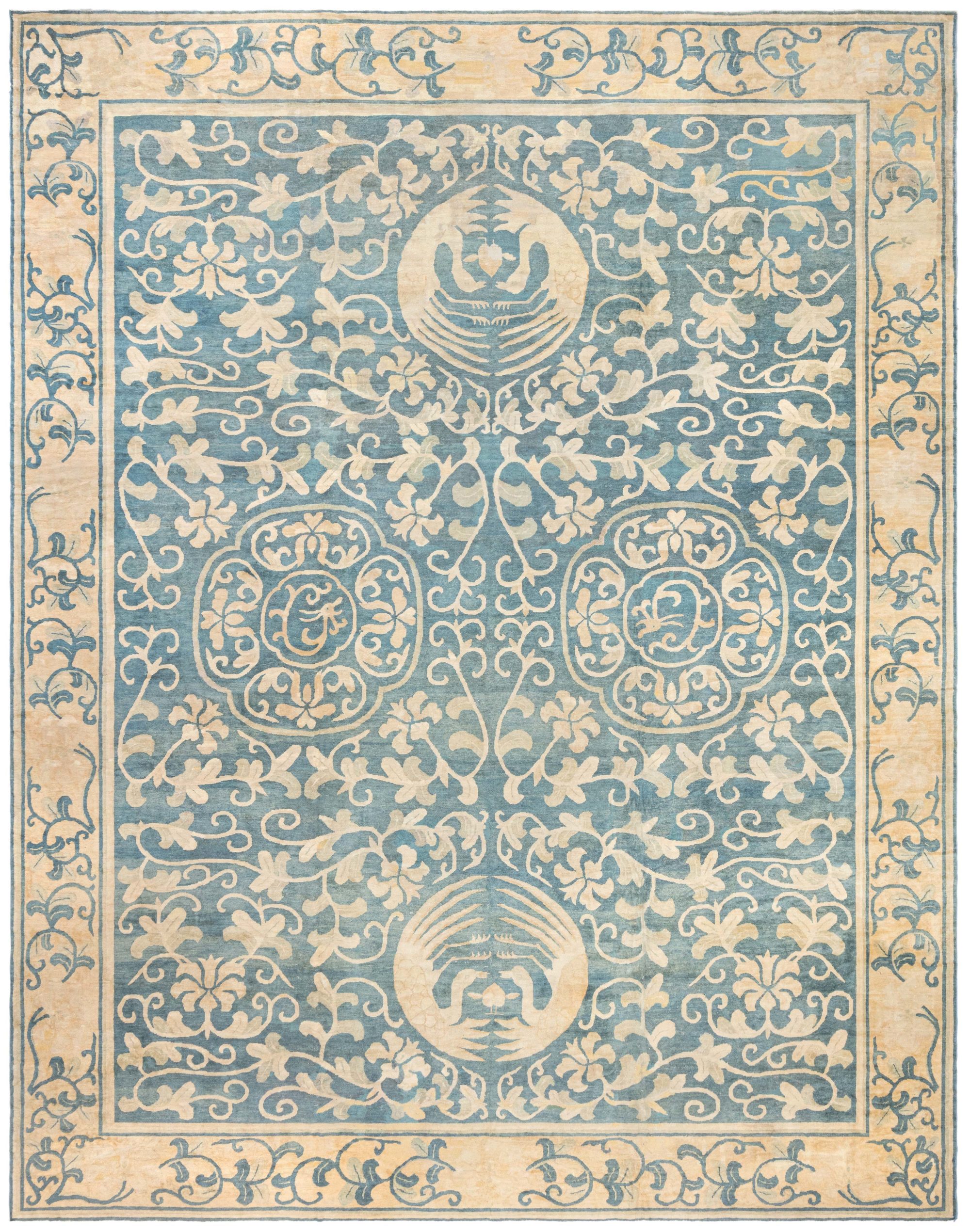 Vintage Chinese Art Deco Floral Oversized Ivory Hand-Knotted Wool ...