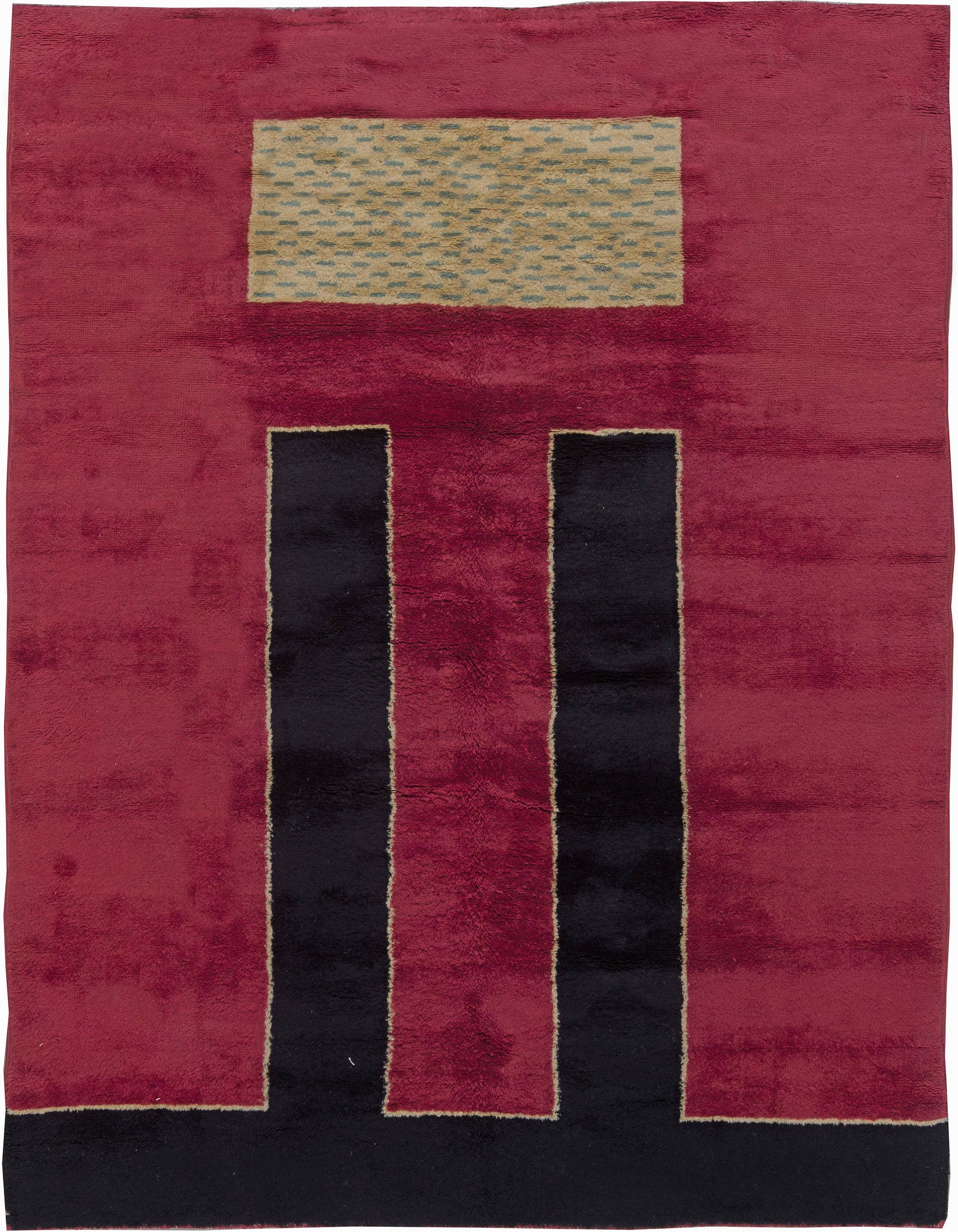 French Art Deco Rug in Black and Crimson , index: BB6242