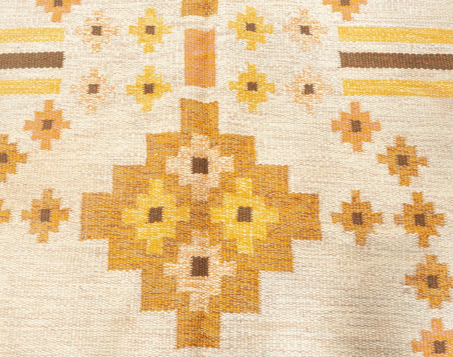 Swedish Mid-Century Geometric Light Beige Flatweave Wool Rug By Mary ...