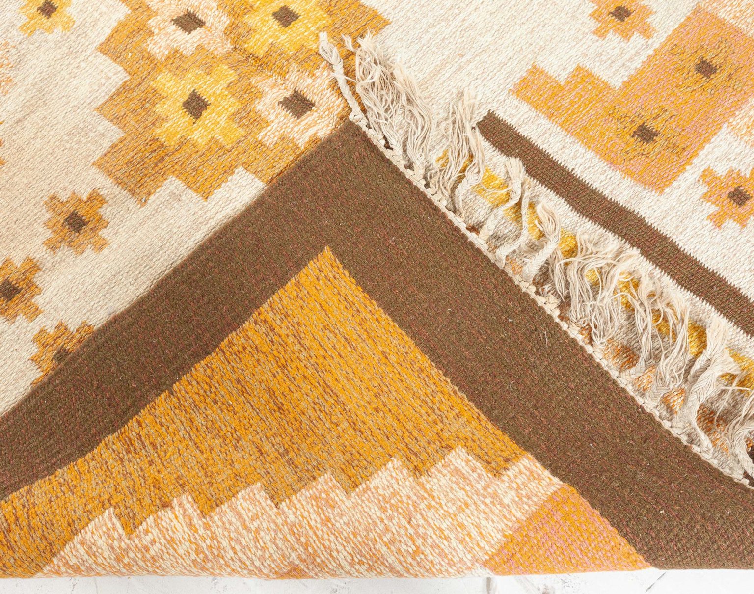 Swedish Mid-Century Geometric Light Beige Flatweave Wool Rug By Mary ...