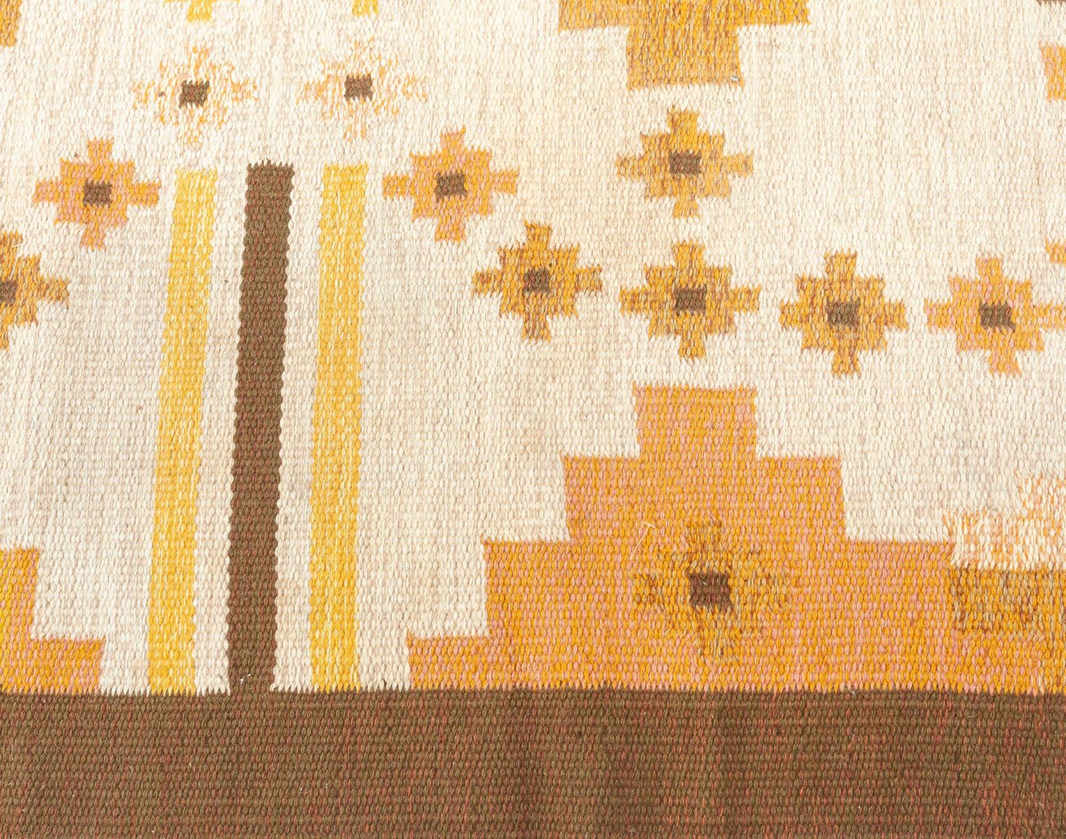 Swedish Mid-Century Geometric Light Beige Flatweave Wool Rug By Mary ...
